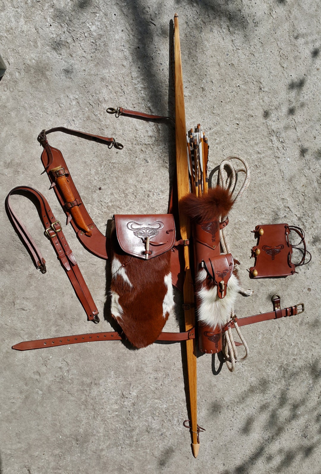 Multifunctional Tooled Leather Quiver "gnu", Holding A Bow, A Rope ...