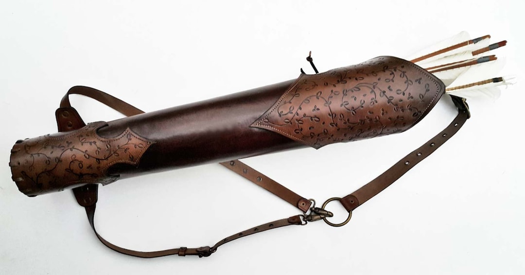 Leather Back Quiver With Adjustable Three Straps Harness and A Brass ...