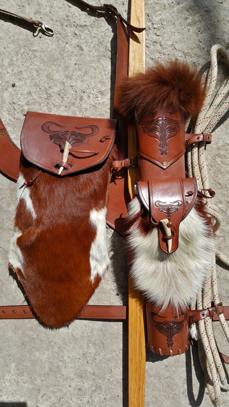 Multifunctional Tooled Leather Quiver "gnu", Holding A Bow, A Rope ...