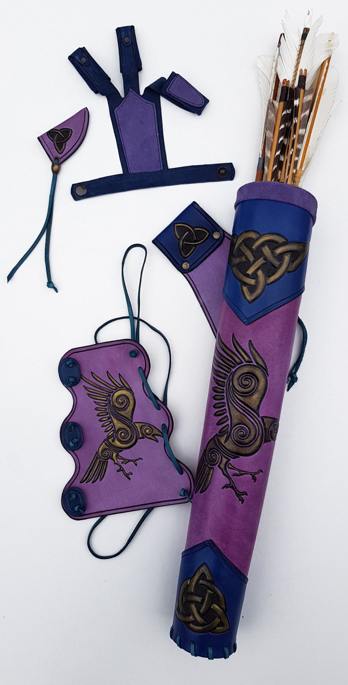 Archery Set of A Hand Tooled Leather Quiver Arm Guard and A - Etsy