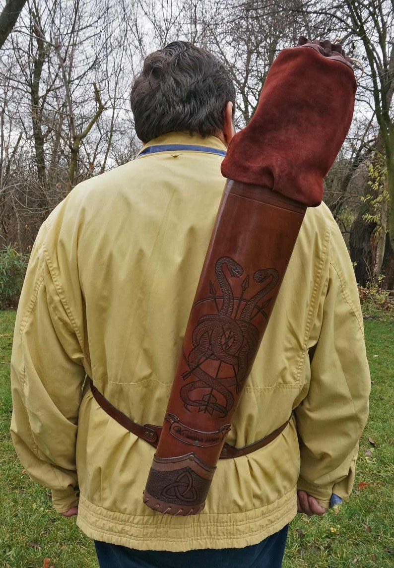 Tooled Leather Back Quiver: Hunting, Broad-heads, Adjustable Straps ...