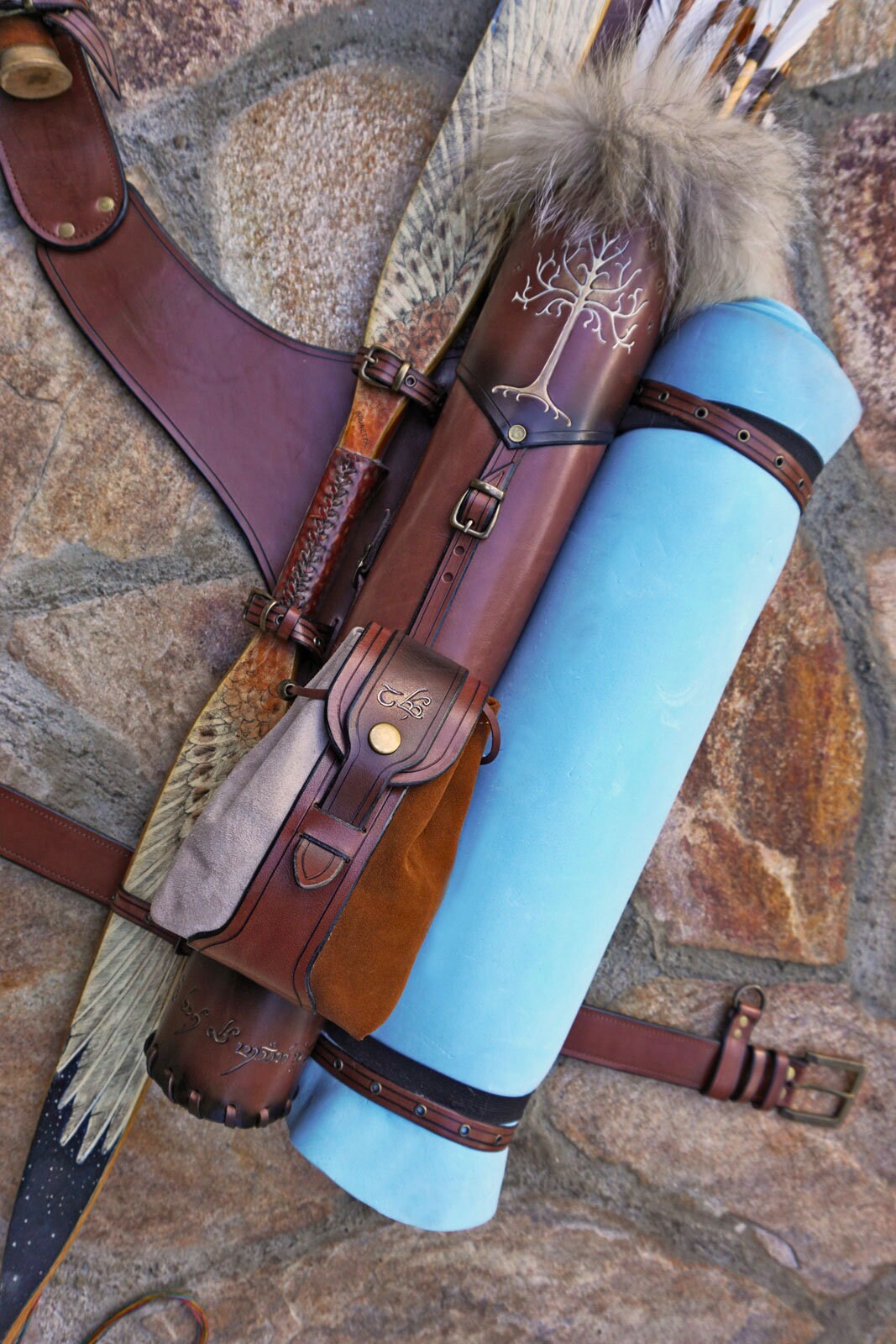 Multifunctional Tooled Leather Quiver Holding A Bow an Axe | Etsy