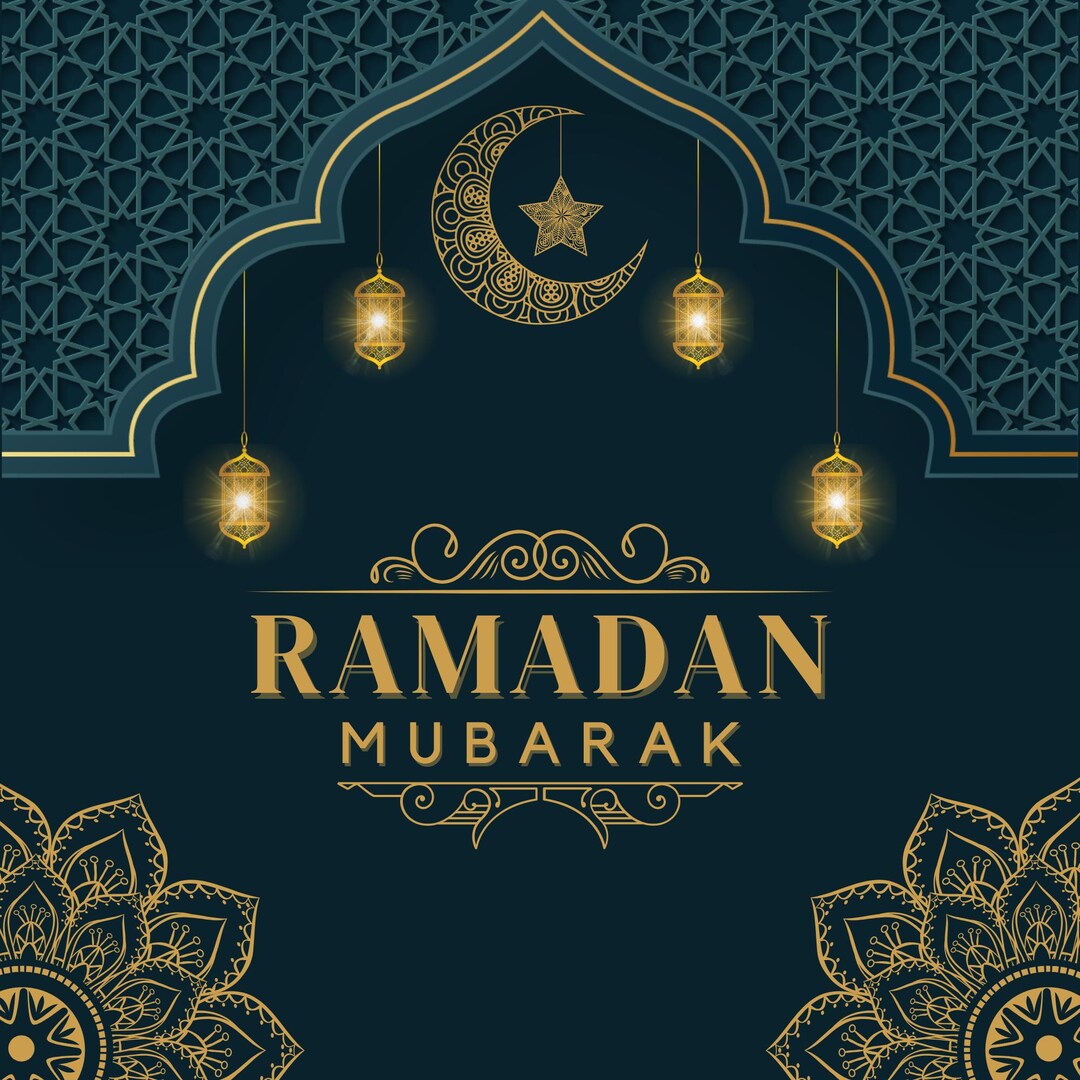 Gold Green Modern Ramadan Mubarak | Islamic Ramadan Card Digital ...