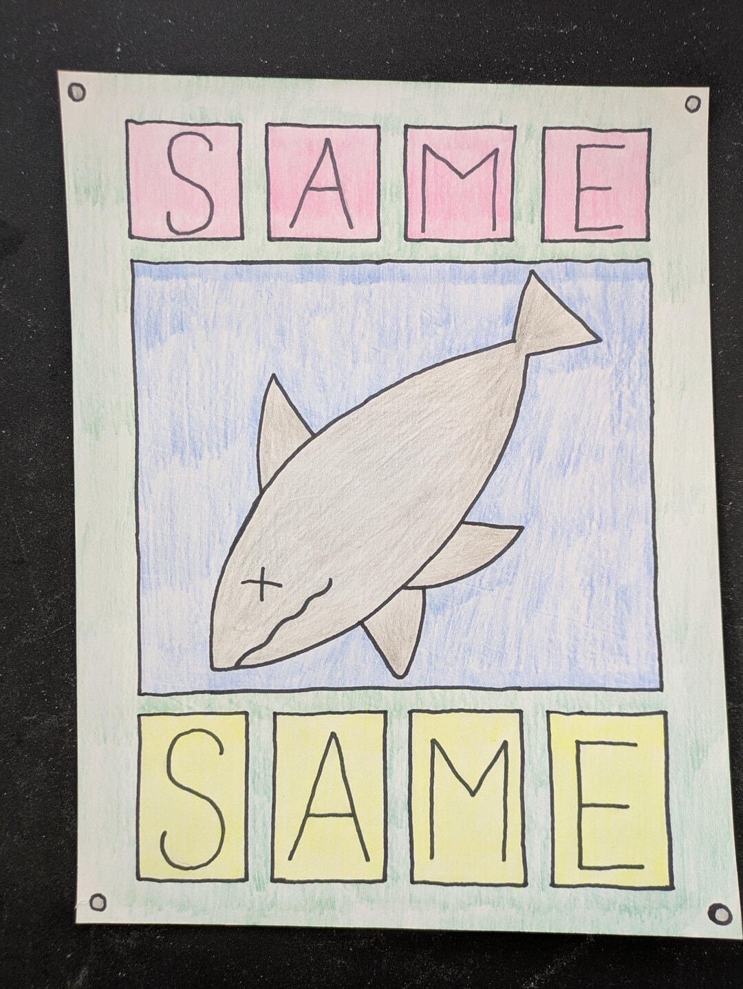 Nichijou "same Same" Shark Poster- Hand Drawn - Etsy