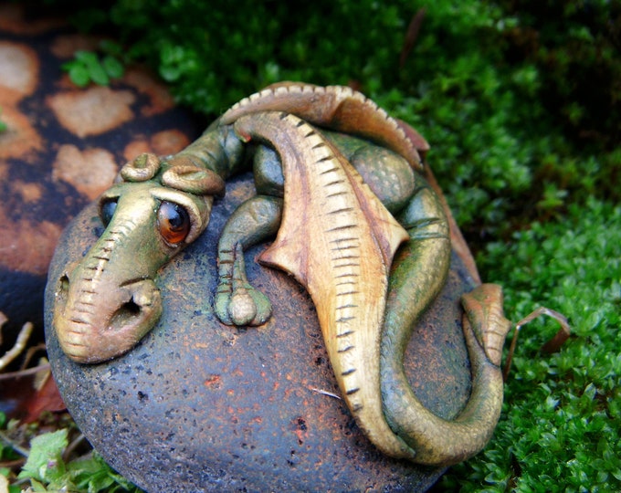 Miniature Dragon on a Pebble - Etsy