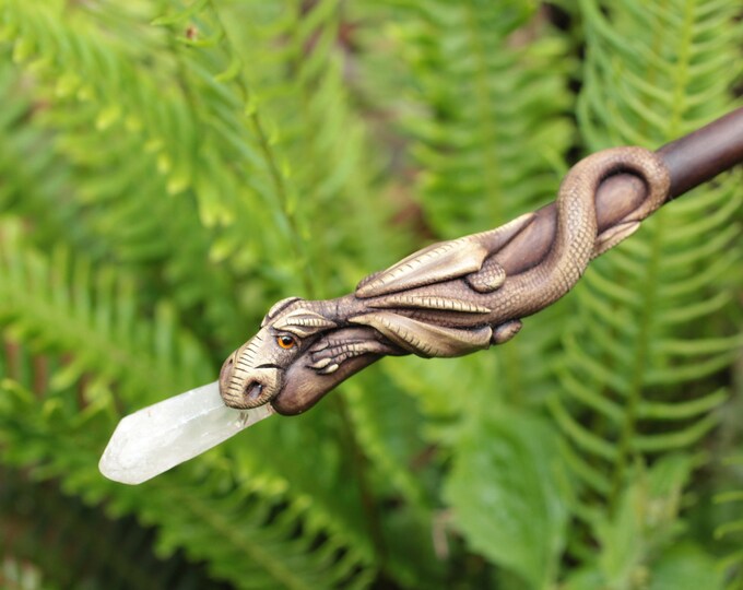 Magical Quartz Crystal Dragon Wand - Etsy UK