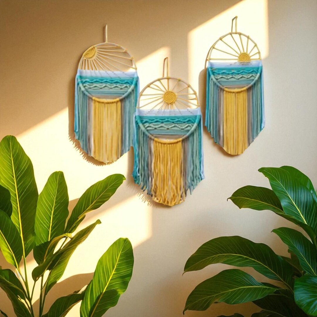 Sunrise Sunset Macrame Wall Décor, Dreamcatcher, Sun and Surf Décor ...