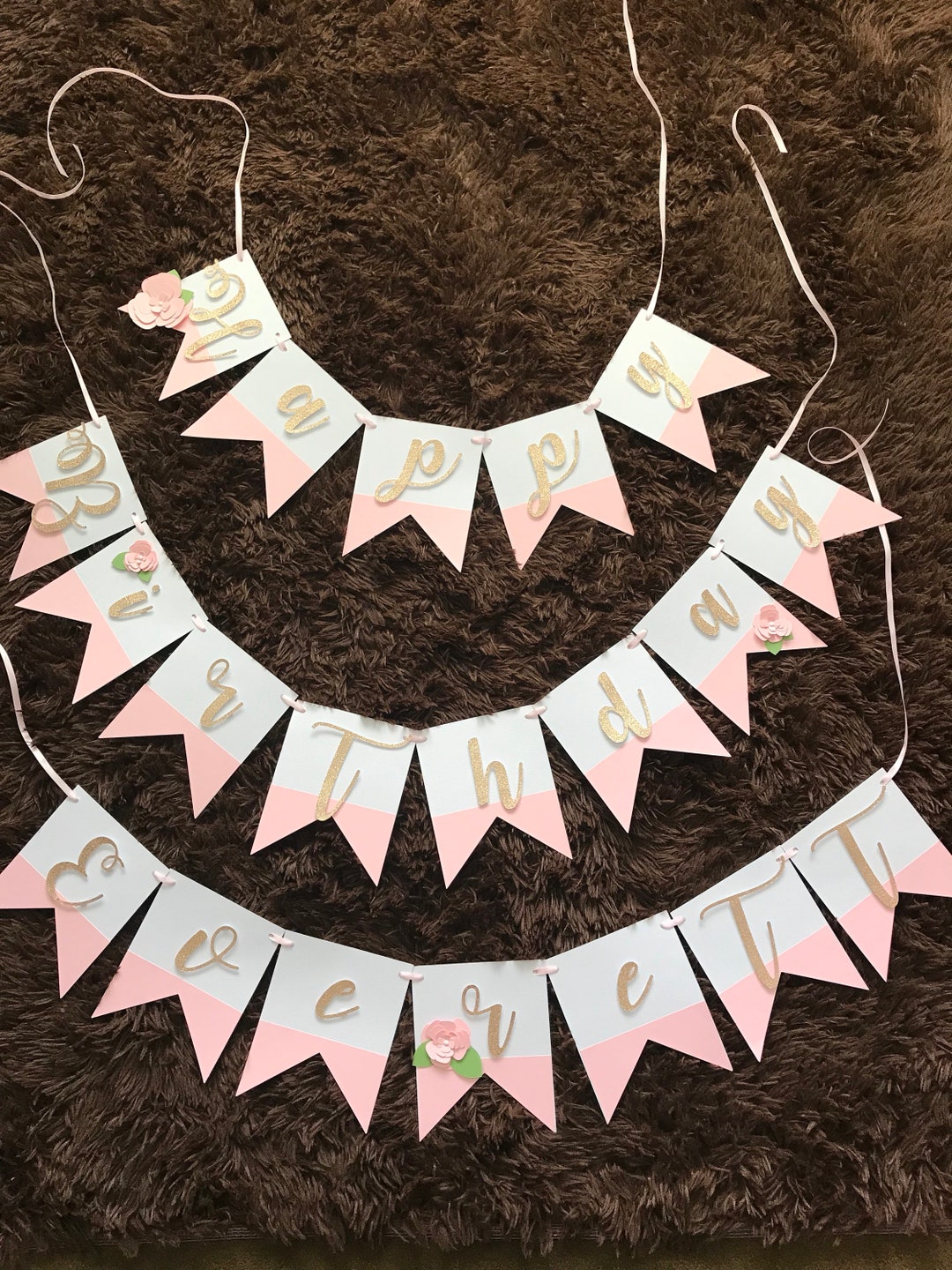 Pink and Gold Floral Birthday Banner - Etsy