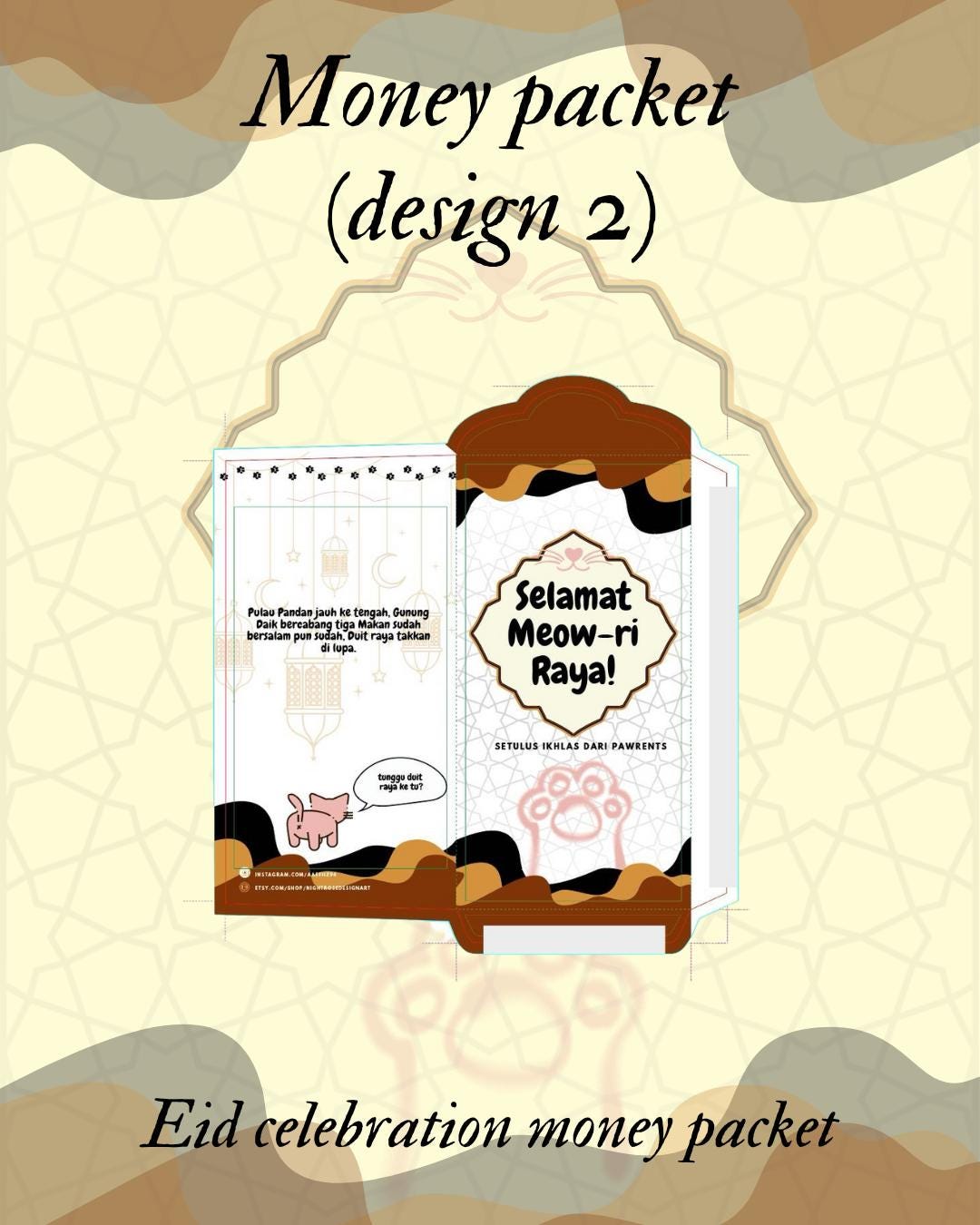 Money Packet Template Design With Cute Cat Theme (calico Cat), Money ...