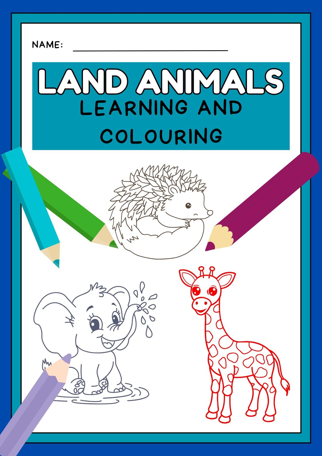 Land Animals Coloring Book,kids Coloring Book With Facts,learn and ...