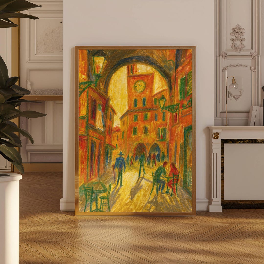 Impressionist Street Scene Poster, European Old Town Cityscape Art ...