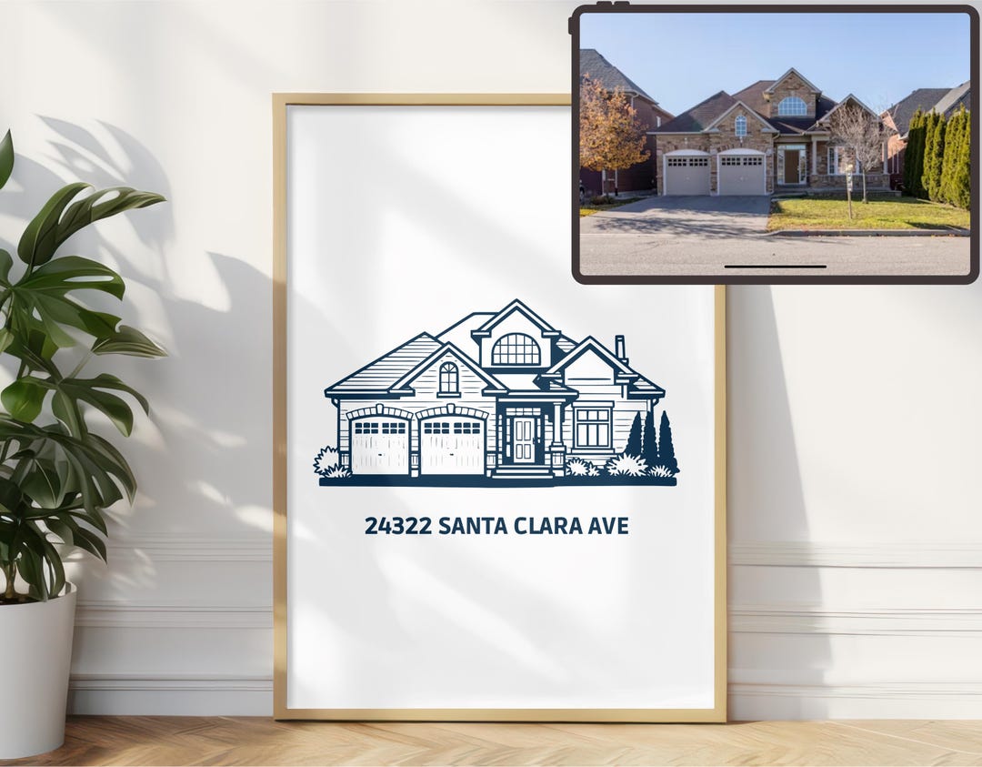 Custom House Portrait Poster From Photo, Minimal Line Art Home Sketch ...