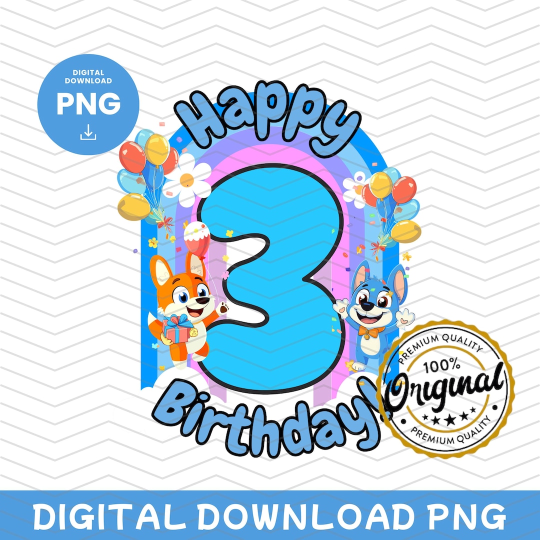 Third Birthday Boy Design, Kids Birthday Shirts Design, Blue PNG, Party ...