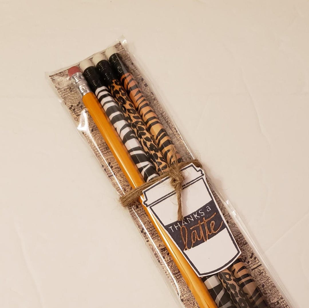 Pencil Gift Set/animal Print Pencil Gift Set Thanks a Latte/pencil Gift ...