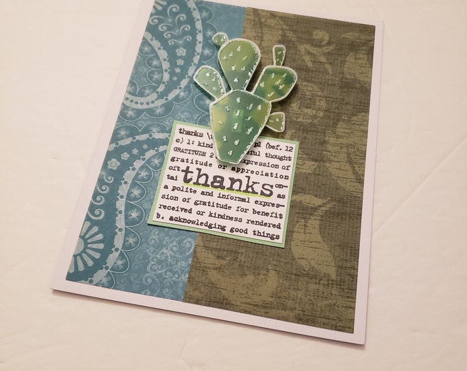 Thank You Greeting Card With Cactus Thanks/cactus Notecard/cactus ...