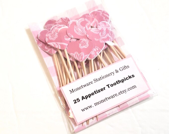 Heart Shaped Appetizer Toothpicks/cupcake Toppers/pink Floral Heart ...