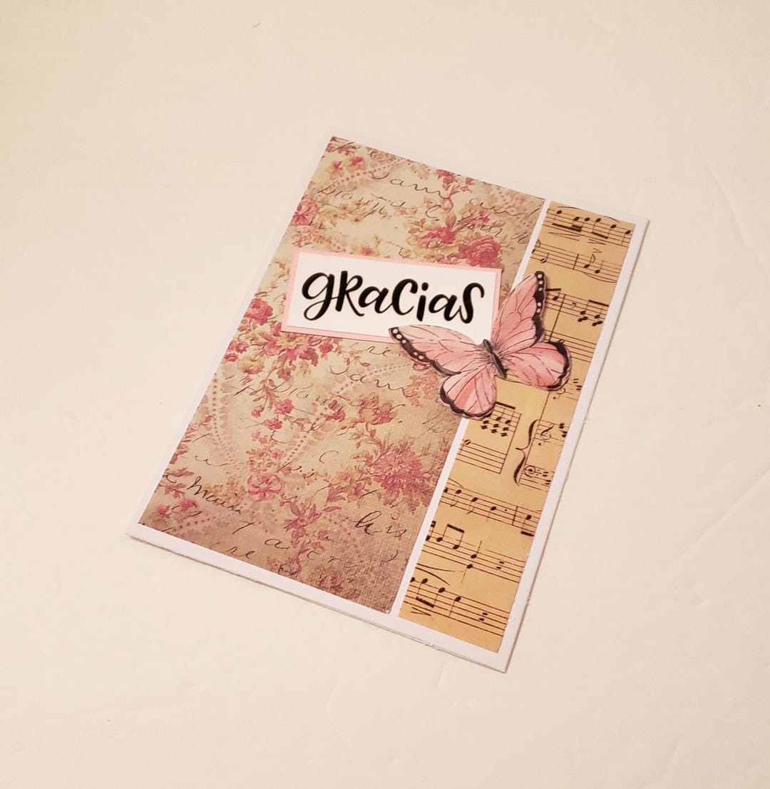 Thank You Greeting Card With Pink Butterfly - Gracias/thank You Note ...