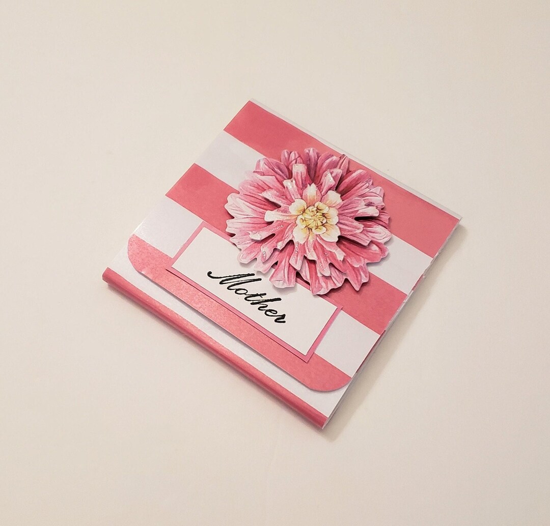 Pink and White Striped Sticky Notes Holder With Dimensional Flower ...