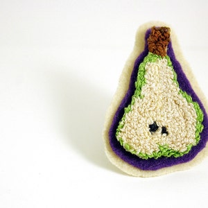 Pear Slice Pin. Punch Needle Embroidery. Green, Cream, Purple ...
