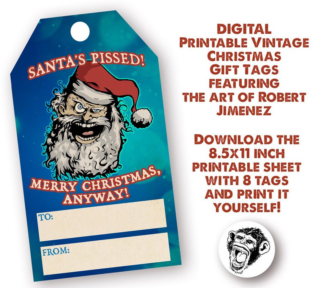 Digital Printable Pissed Santa Claus Christmas Gift Tags Featuring the ...