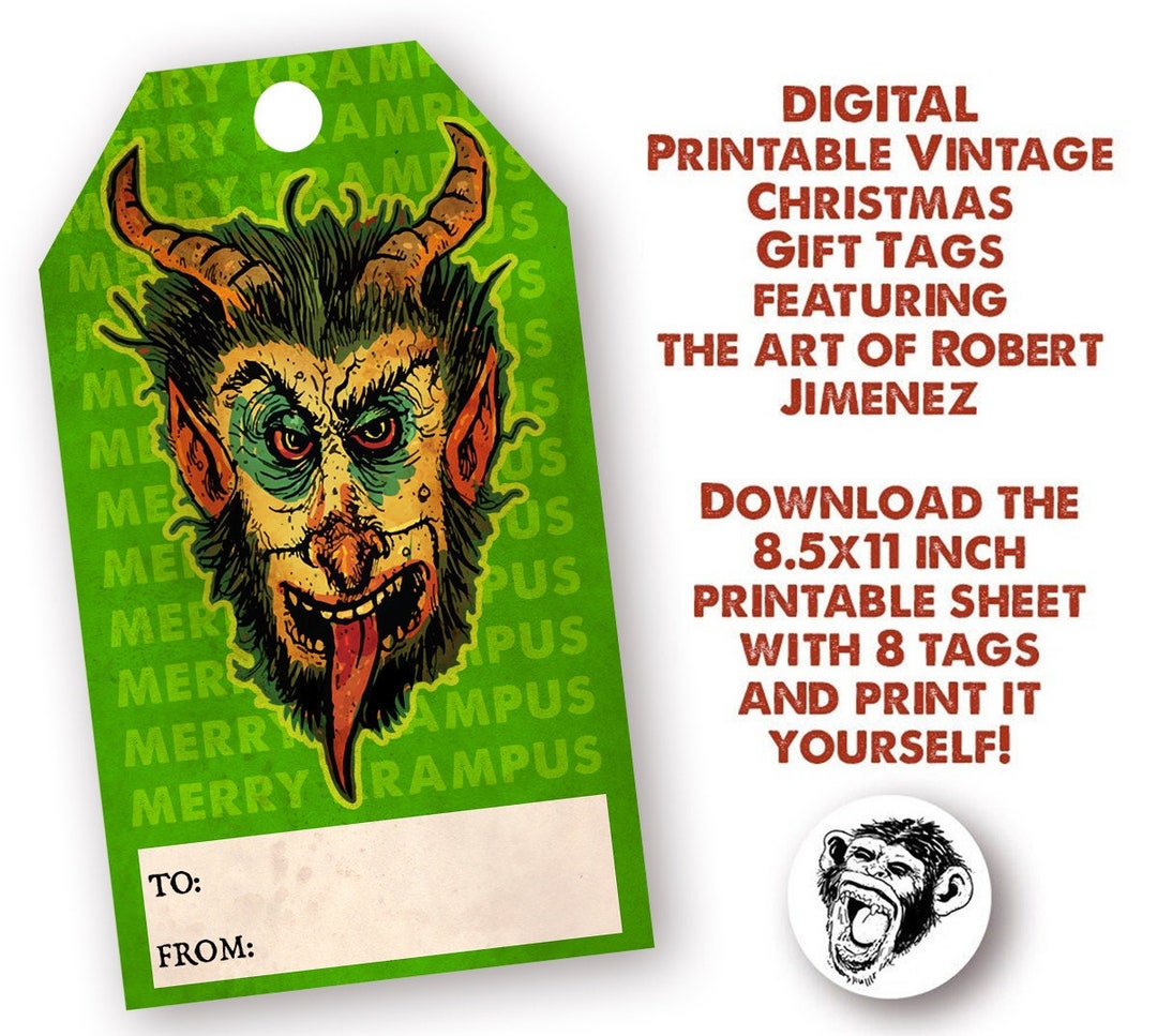 Digital Printable Merry Krampus Christmas Gift Tags Featuring the Art ...