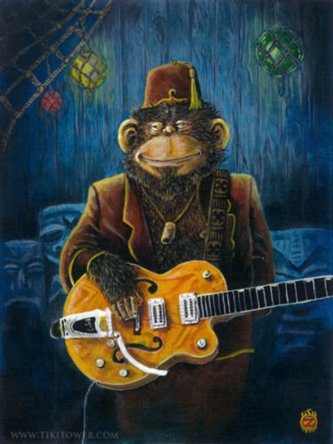 Dusty's Gig - Chimp Guitar Lowbrow Kustom Art Print Apes Monkey Tiki ...