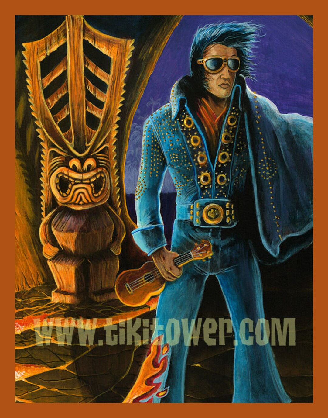 Elvis Tiki Lono Lowbrow Pop Art Print Retro Mid Century Music Tiki Bar ...