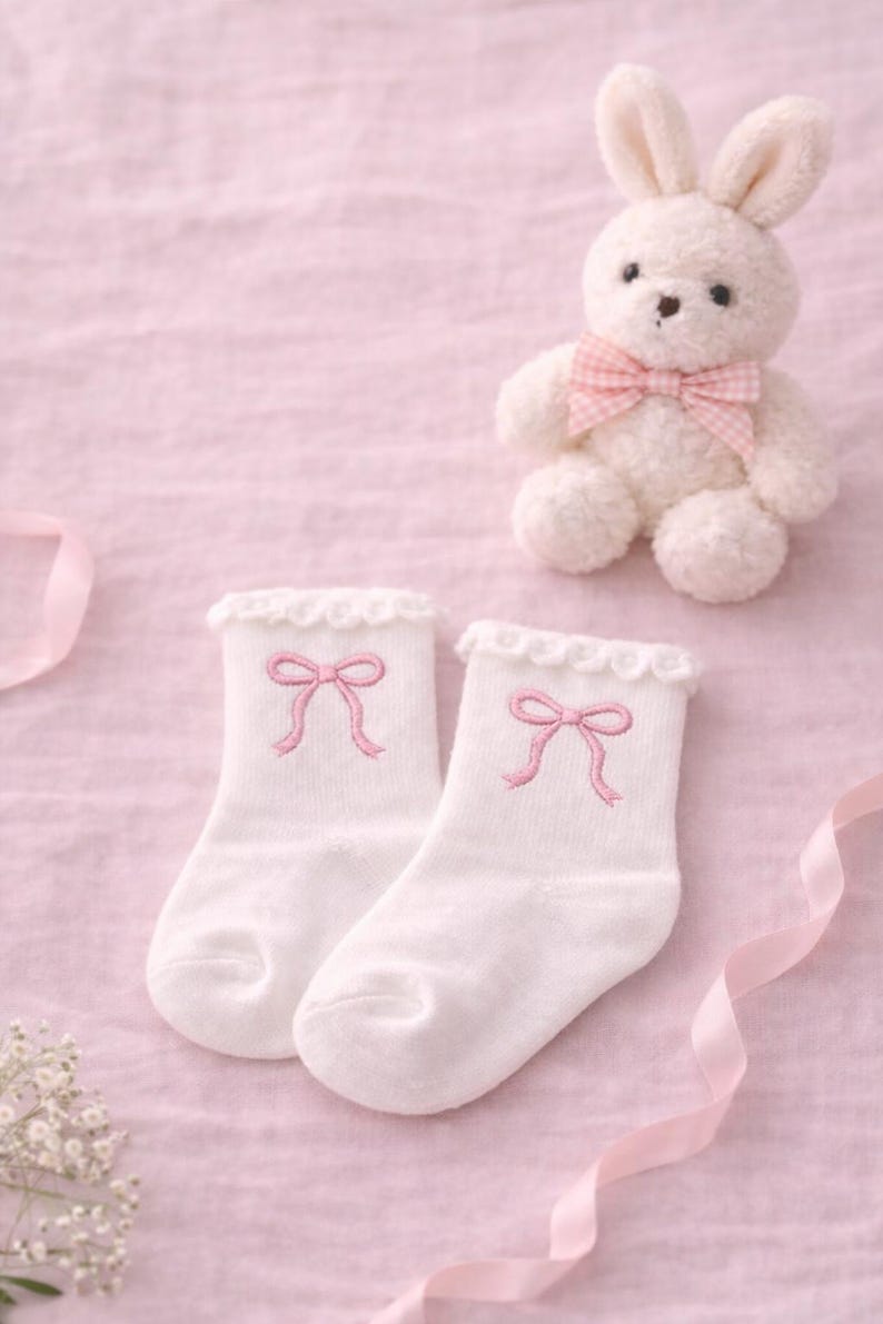 Personalized Baby Socks Set of 2 Pairs White Socks With Pink Bow Cotton ...