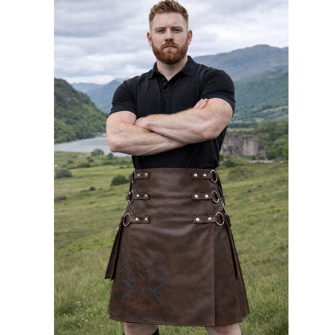 Dark Brown Leather Utility Kilt – Modern Scottish 6 Ring Classic Style ...