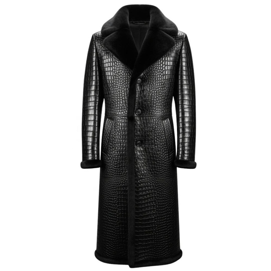 Luxury Crocodile Leather Long Jacket Handmade Men’s Exotic Leather Coat ...