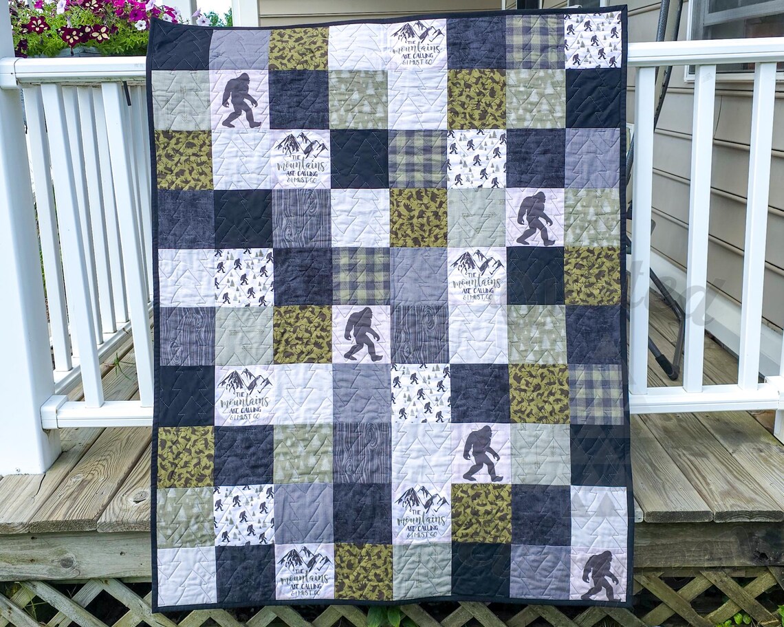 Sasquatch Baby Quilt, Outdoors Theme Quilt, Baby Boy Quilt, Mountain ...