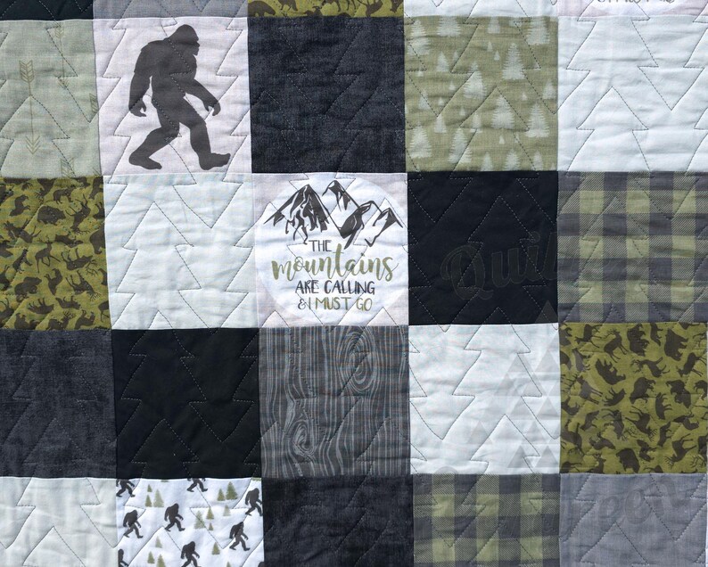Sasquatch Baby Quilt, Outdoors Theme Quilt, Baby Boy Quilt, Mountain ...