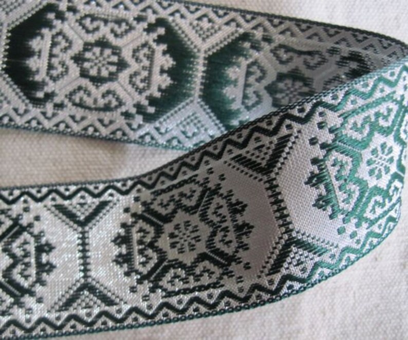 Geometric Octagon Jacquard Ribbon SILVER and GREEN - Etsy
