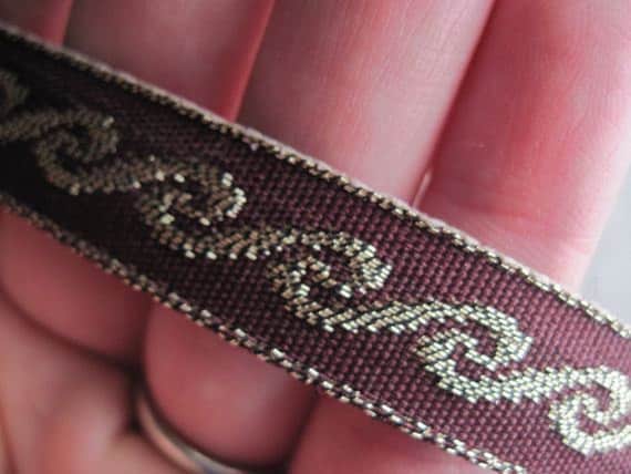 Jacquard Woven WAVE Ribbon in Raisin BROWN and GOLD | Etsy