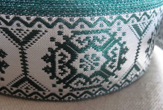 Geometric Octagon Jacquard Ribbon SILVER and GREEN - Etsy