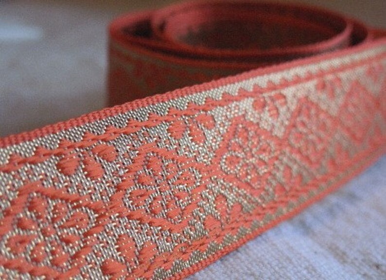 Tangerine FLOWER in DIAMOND ornate jacquard ribbon | Etsy