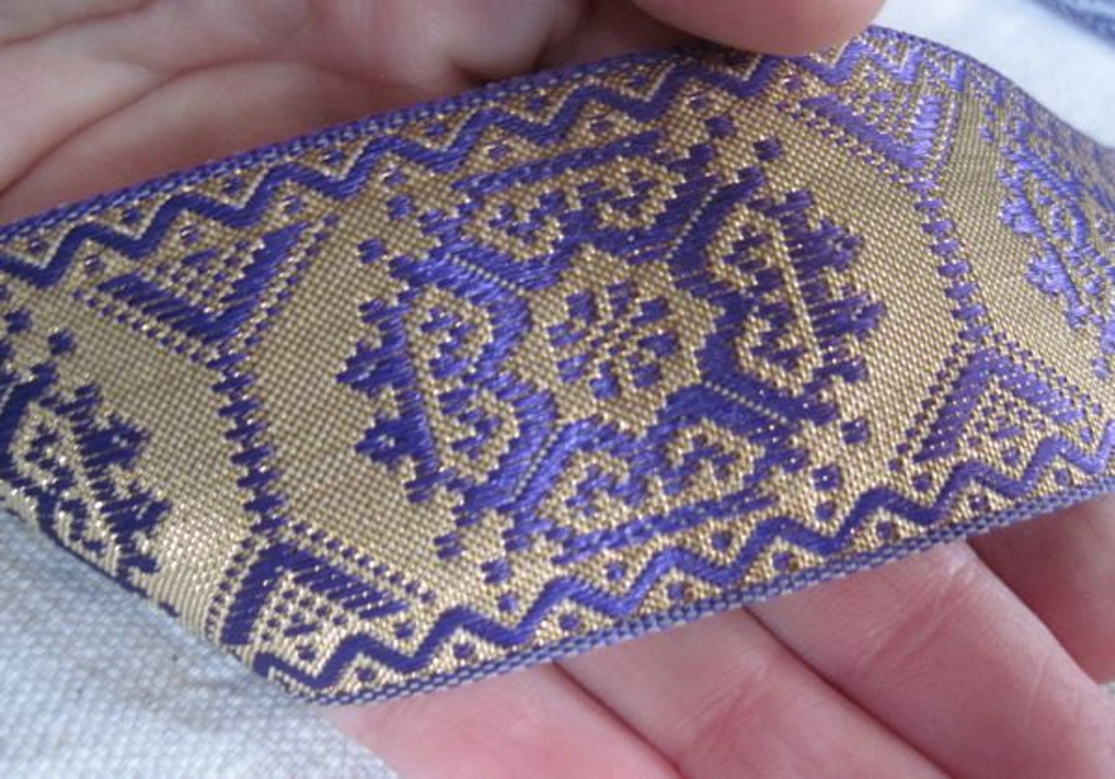 Geometric Octagon Jacquard Ribbon GOLD and PURPLE | Etsy