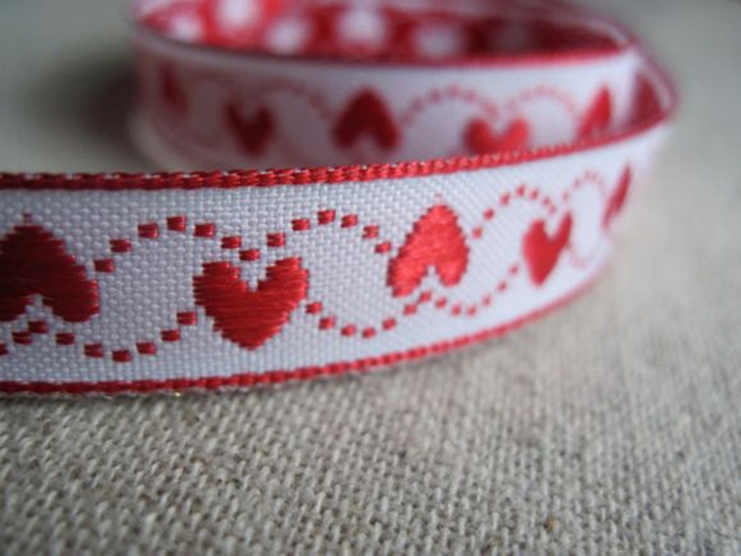 Skip A Beat RED Heart Woven Ribbon - Etsy