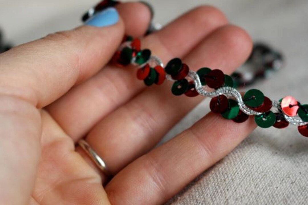 GREEN and RED and Silver Sequin Rick Rack - Etsy