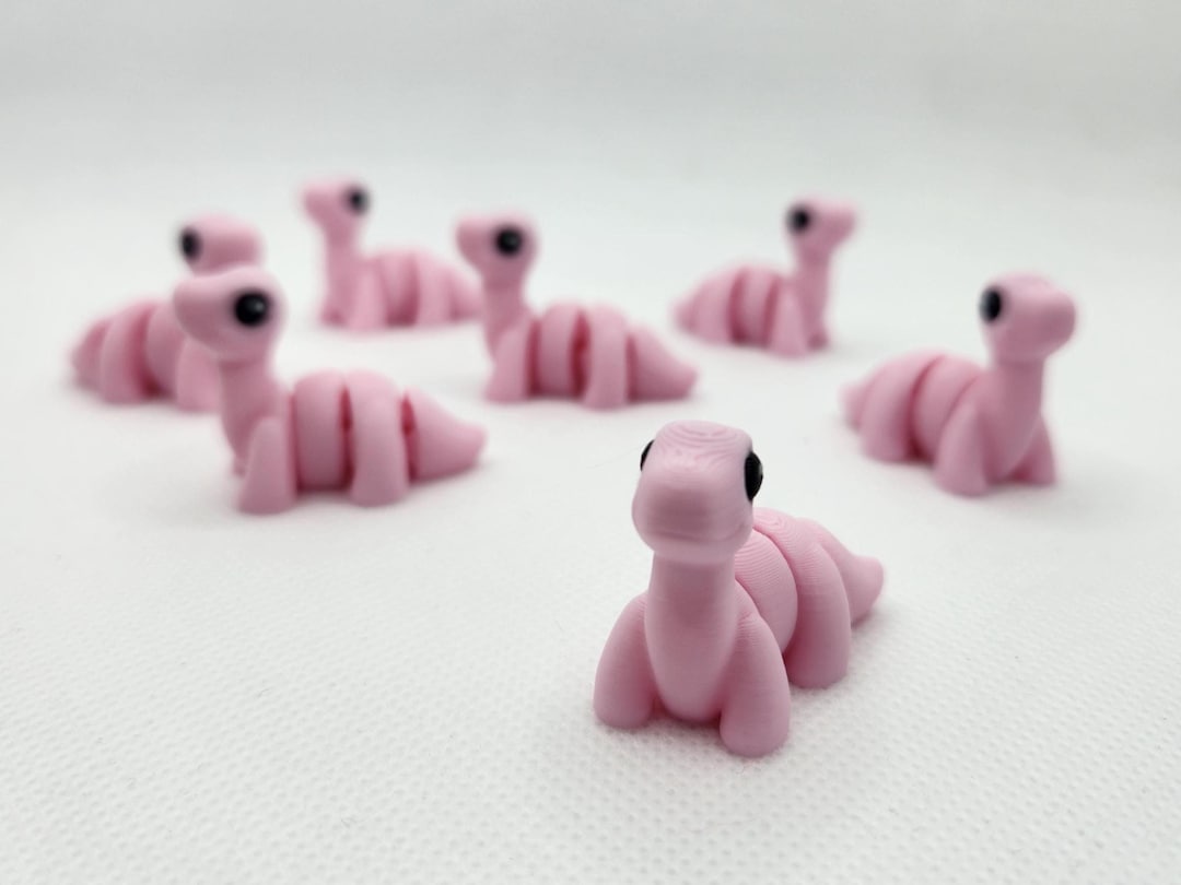 Mini Articulated Brontosaurus - Set of 7, 3D Printed - Pink - 1.5 ...