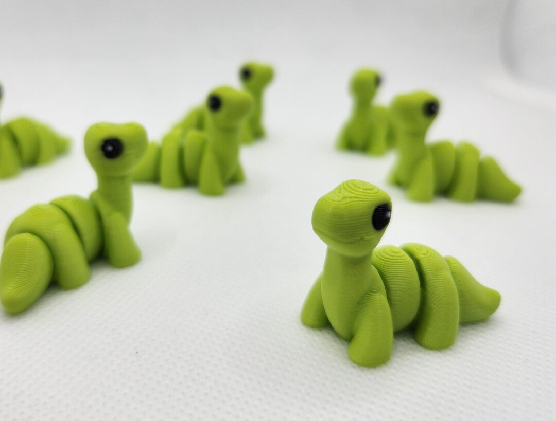 Mini Articulated Brontosaurus - Set of 7, 3D Printed - Green - 1.5 ...