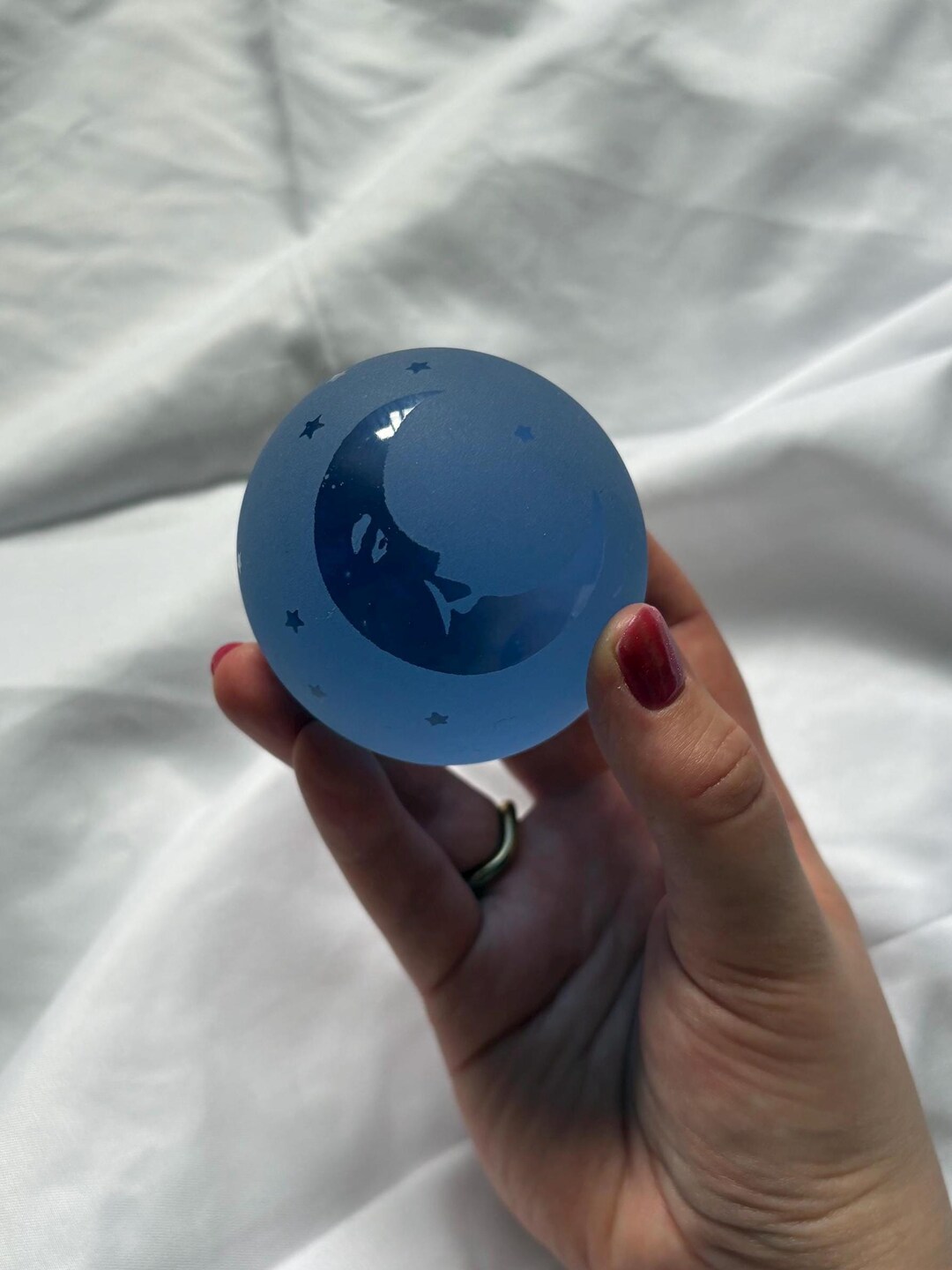 1990s Celestial Crescent Moon & Stars Glass Spherical Paperweight ...