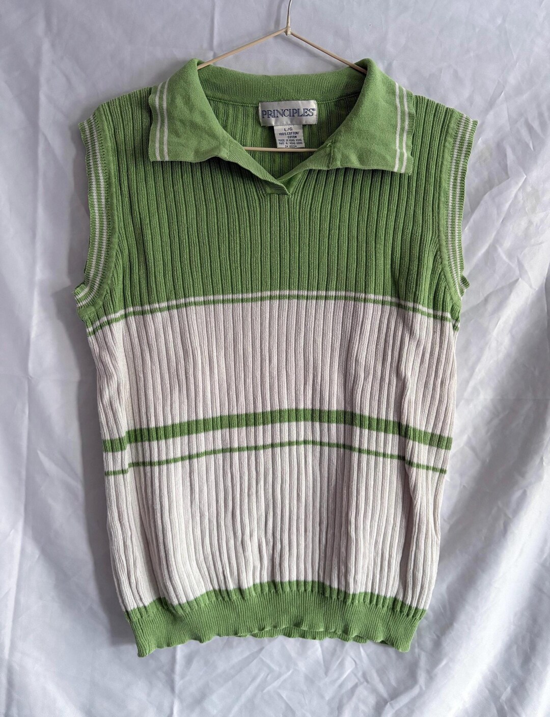Vintage 1990s Principles Sweatervest | Spring Green | 100% Cotton - Etsy