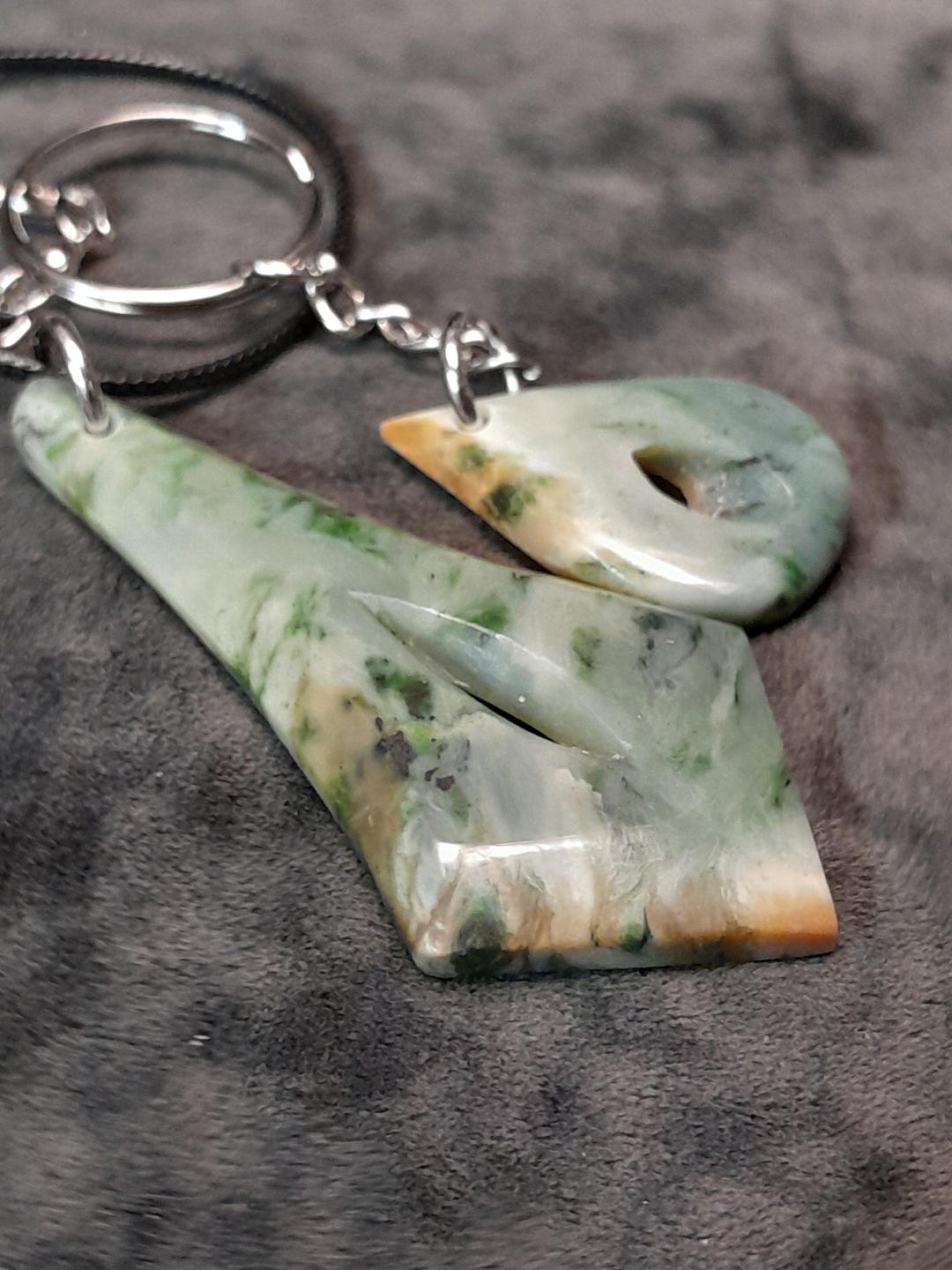 Californian Jade Diopside Stone Keychain and Pendant Necklace Set ...