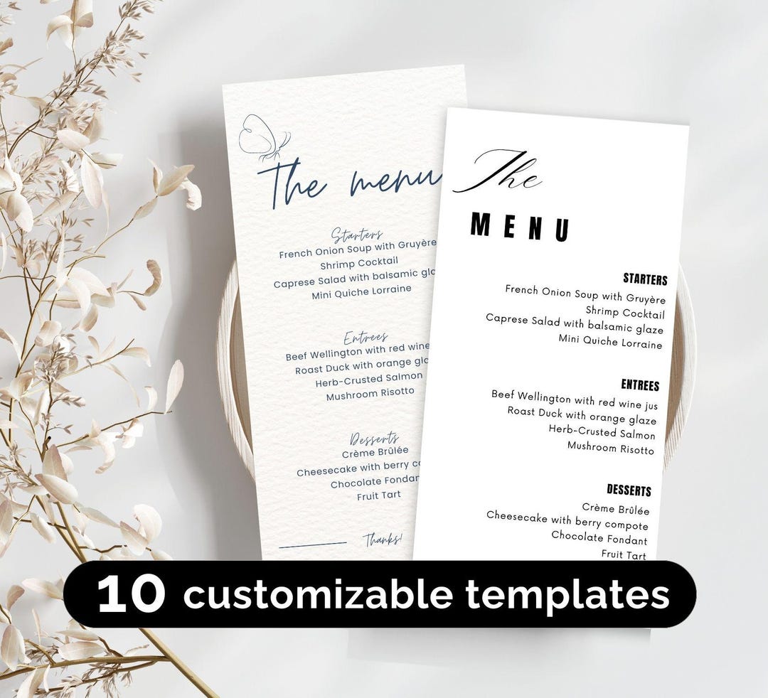 Editable Dinner Party Menu Template | Printable Menu Card | Minimalist ...