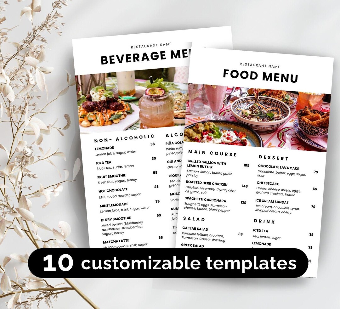 Editable Restaurant Menu Template | Modern Canva Menu | Printable Food ...
