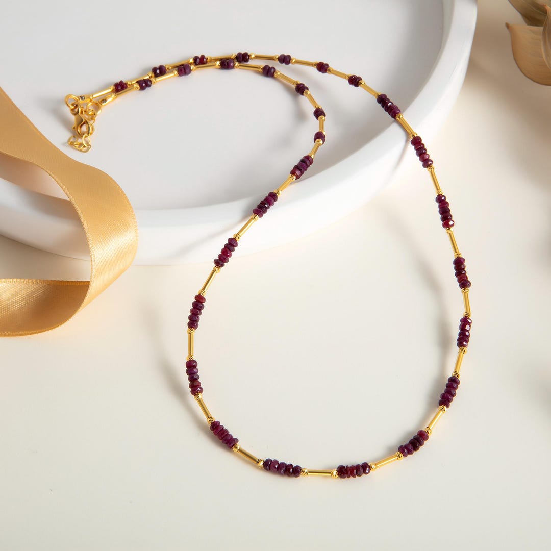 14 K Solid Gold – Ruby Necklace – Egyptian Revival Necklace – Ancient ...