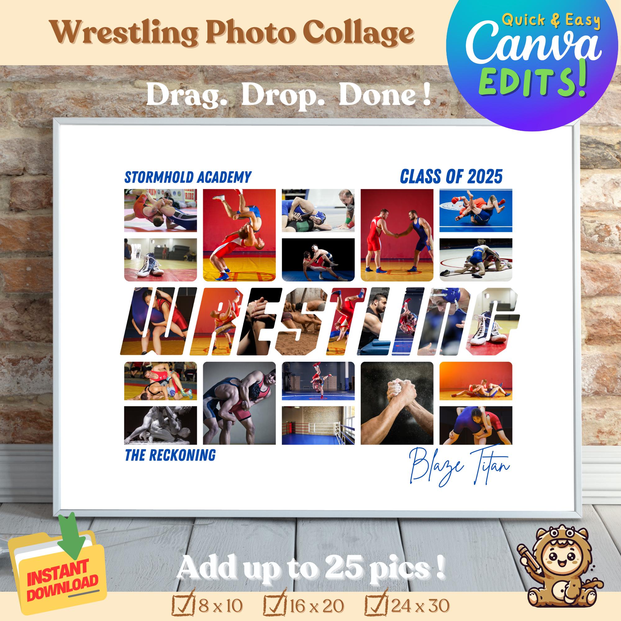 Custom Wrestling Photo Collage Template, Editable Sports Memory Board ...