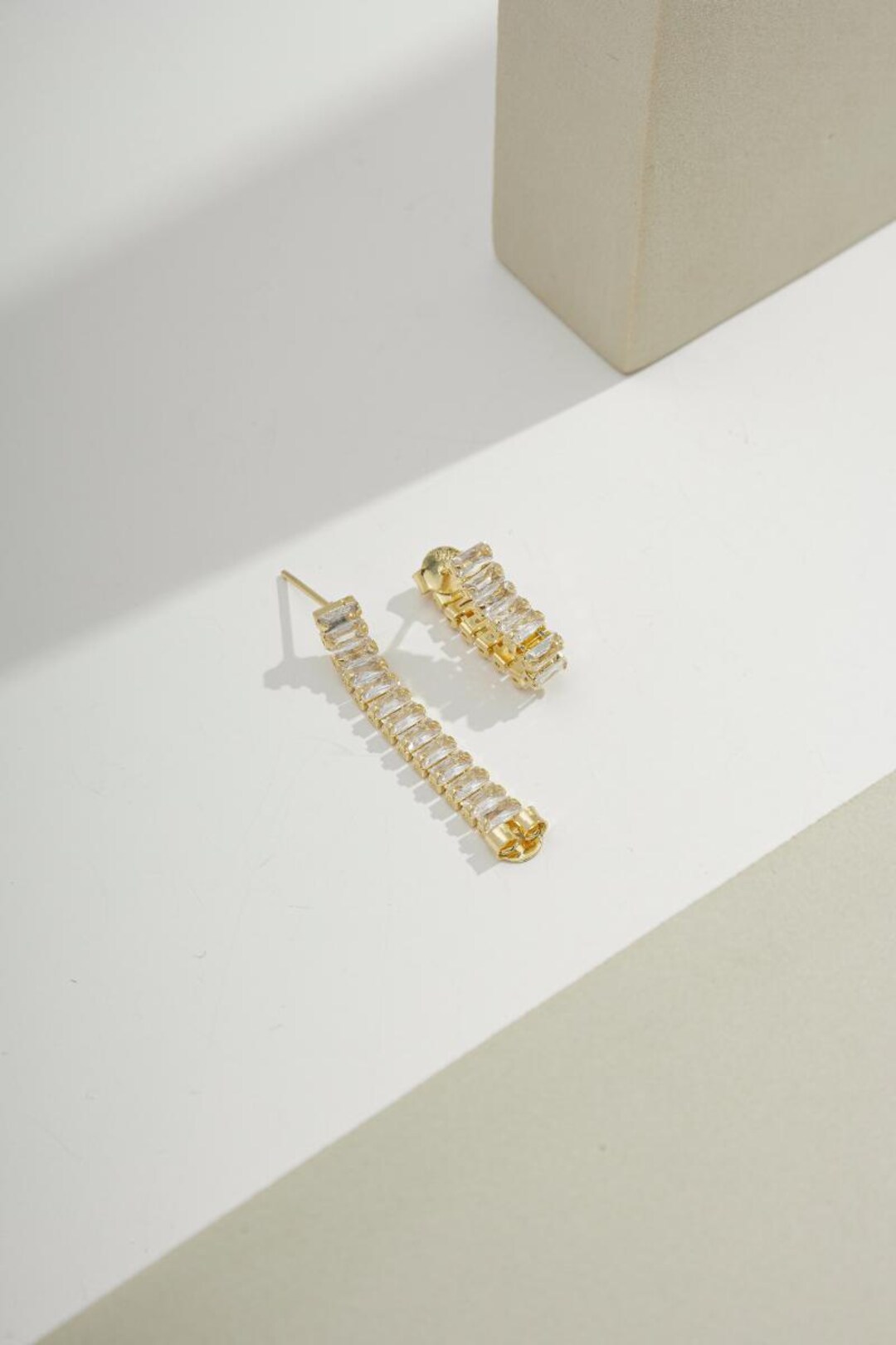 Baguette Chain Drop Earrings - Etsy