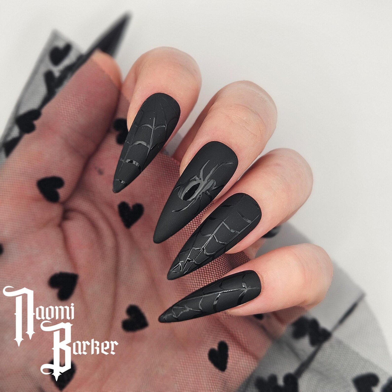 Spider and Spiderweb Gloss on Black Matte PRESS ON NAILS. Choose Nail ...